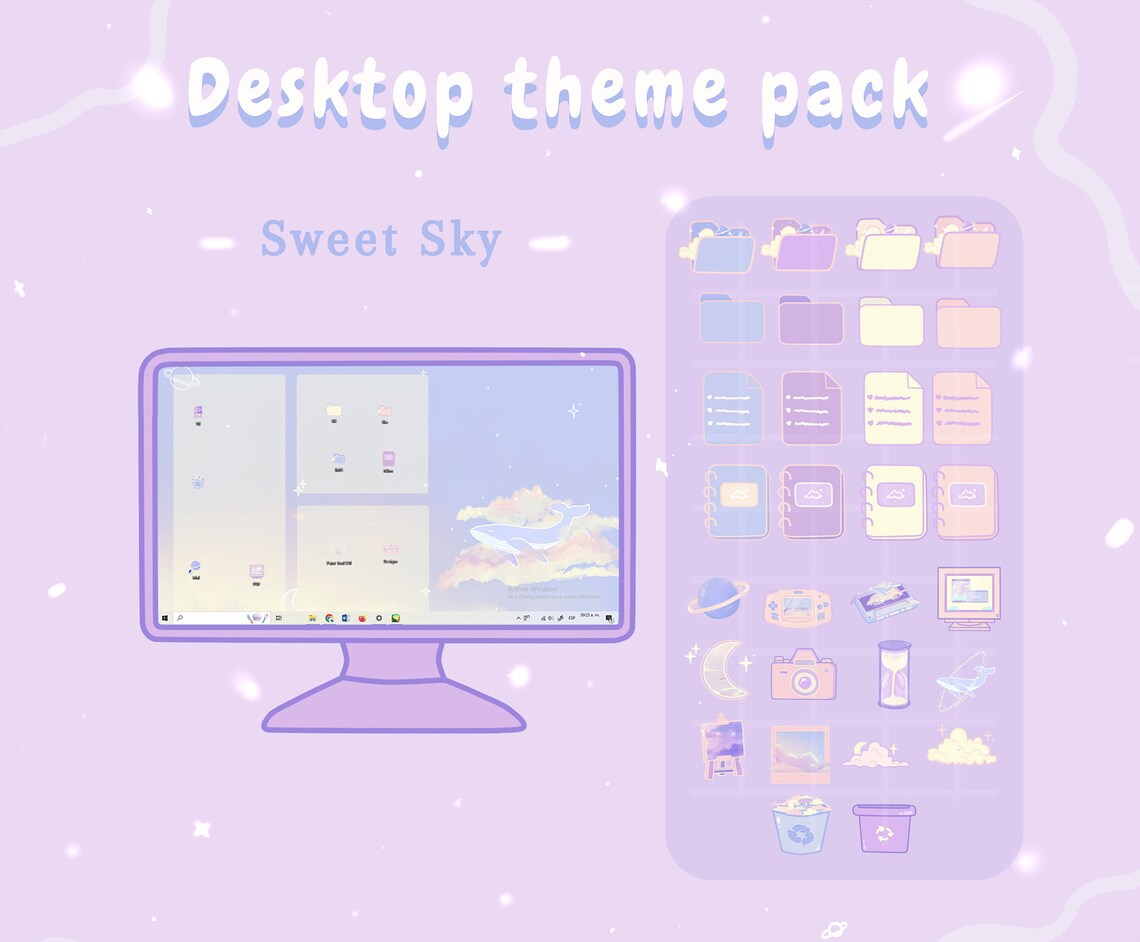 Sweet Sky Desktop Theme Organizer Set Desktop Wallpaper Set Desktop ...