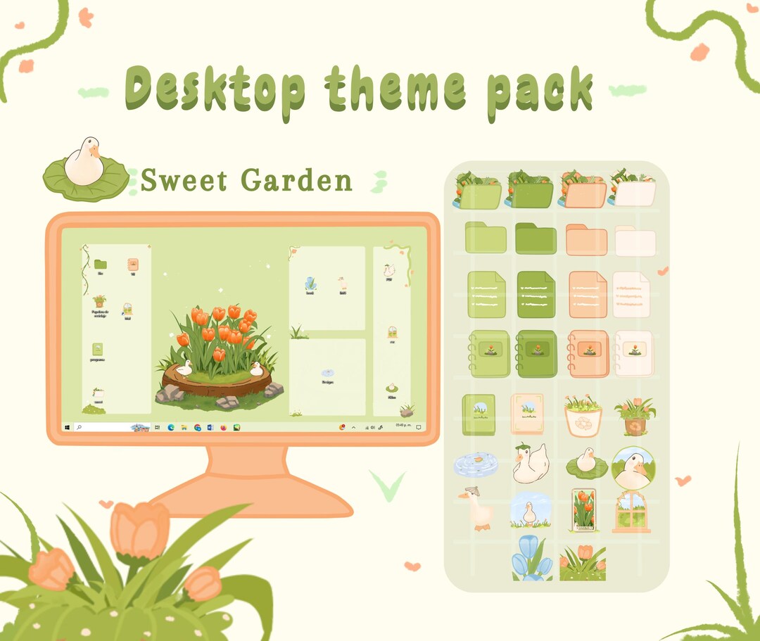 Sweet Garden Desktop Theme Organizer Set Desktop Wallpaper Set Desktop ...