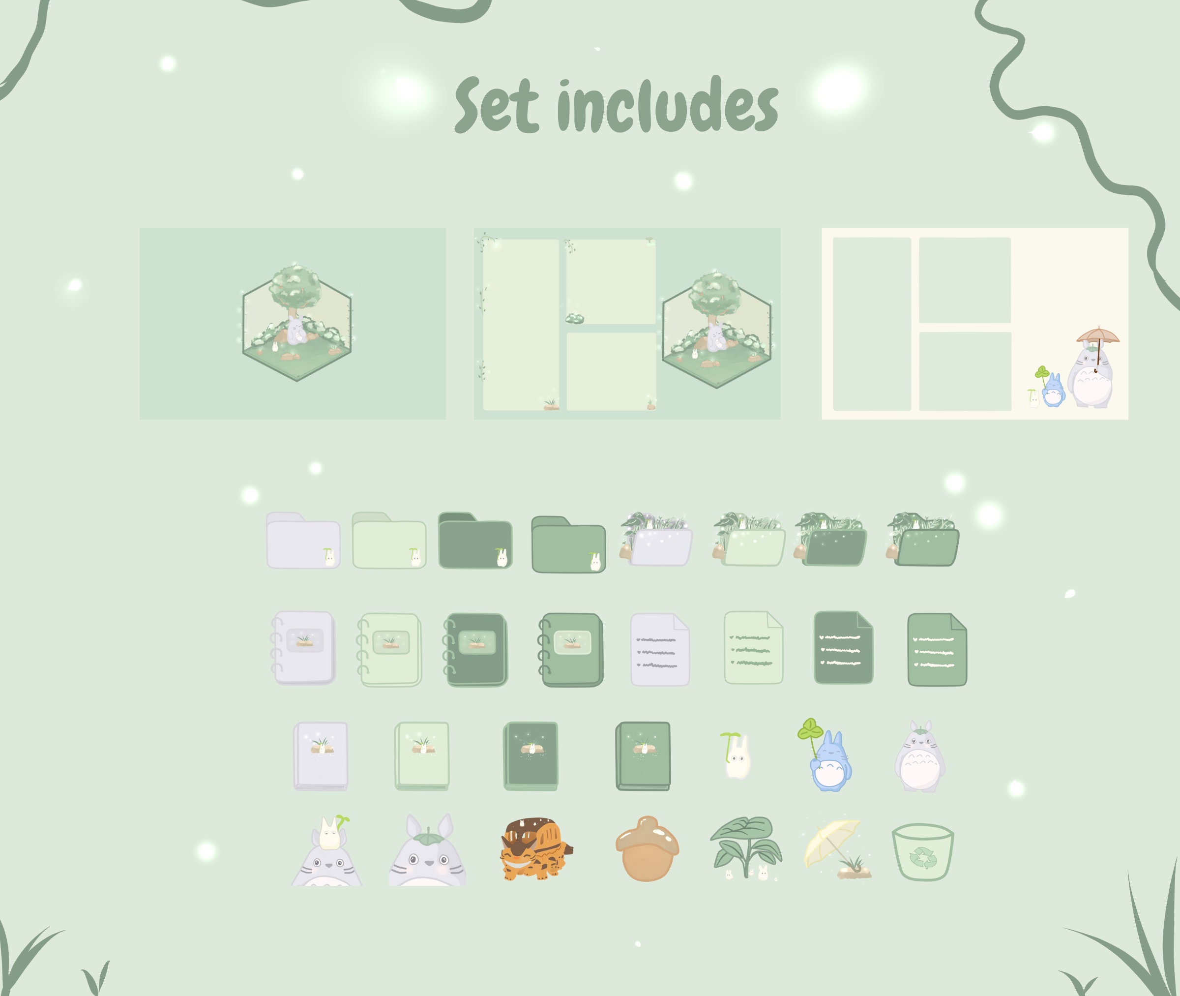Cute Totoro Desktop Theme Organizer Set Desktop Wallpaper Set Desktop ...