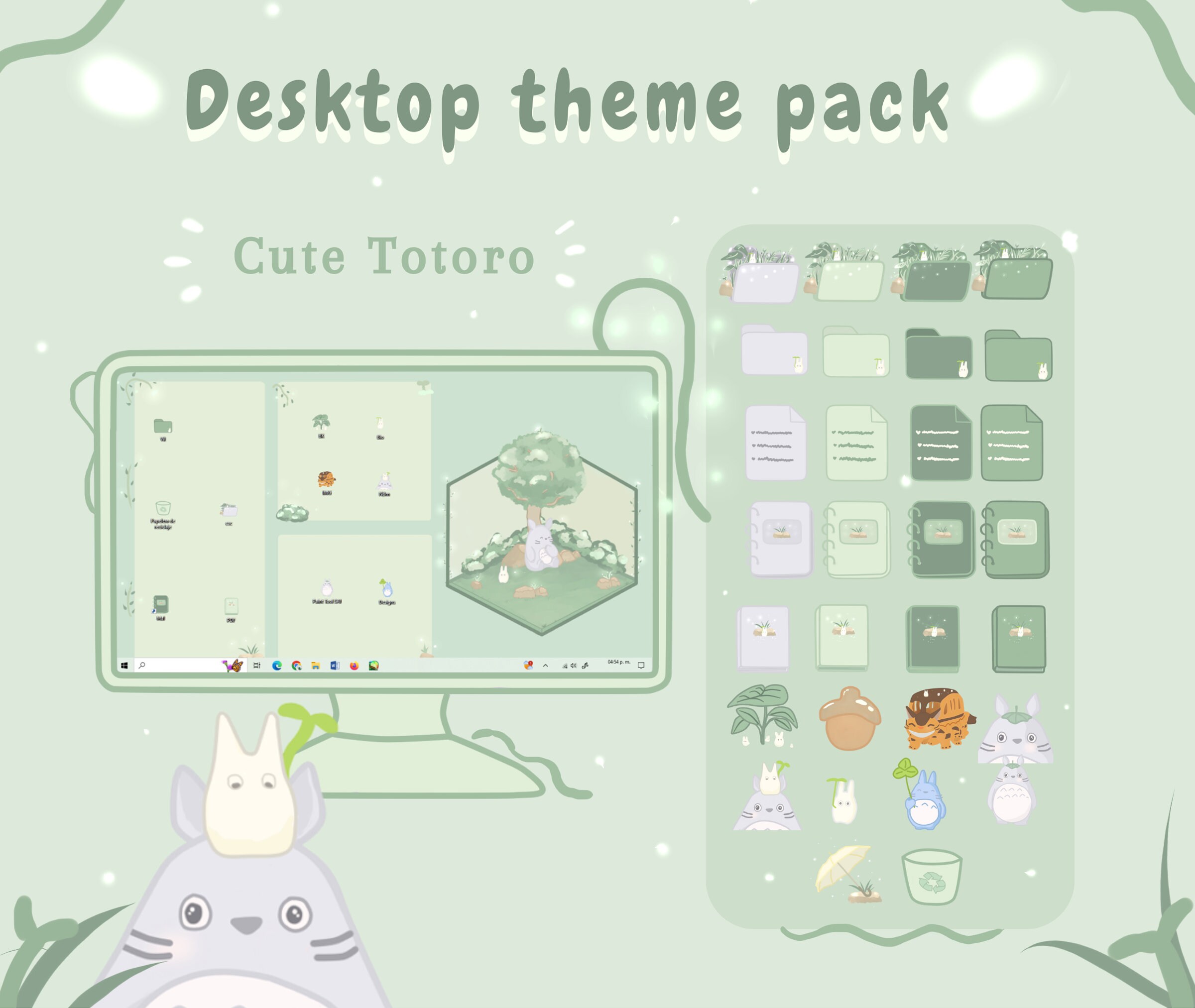 Cute Totoro Desktop Theme Organizer Set Desktop Wallpaper Set Desktop ...