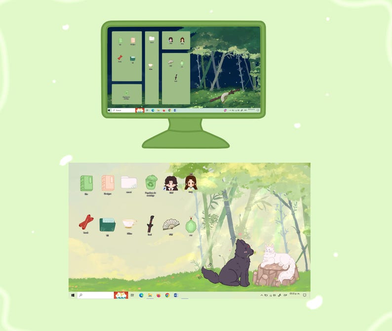 SAVE Desktop Theme Organizer | Cute Little Bamboo Desktop Wallpaper Set ...