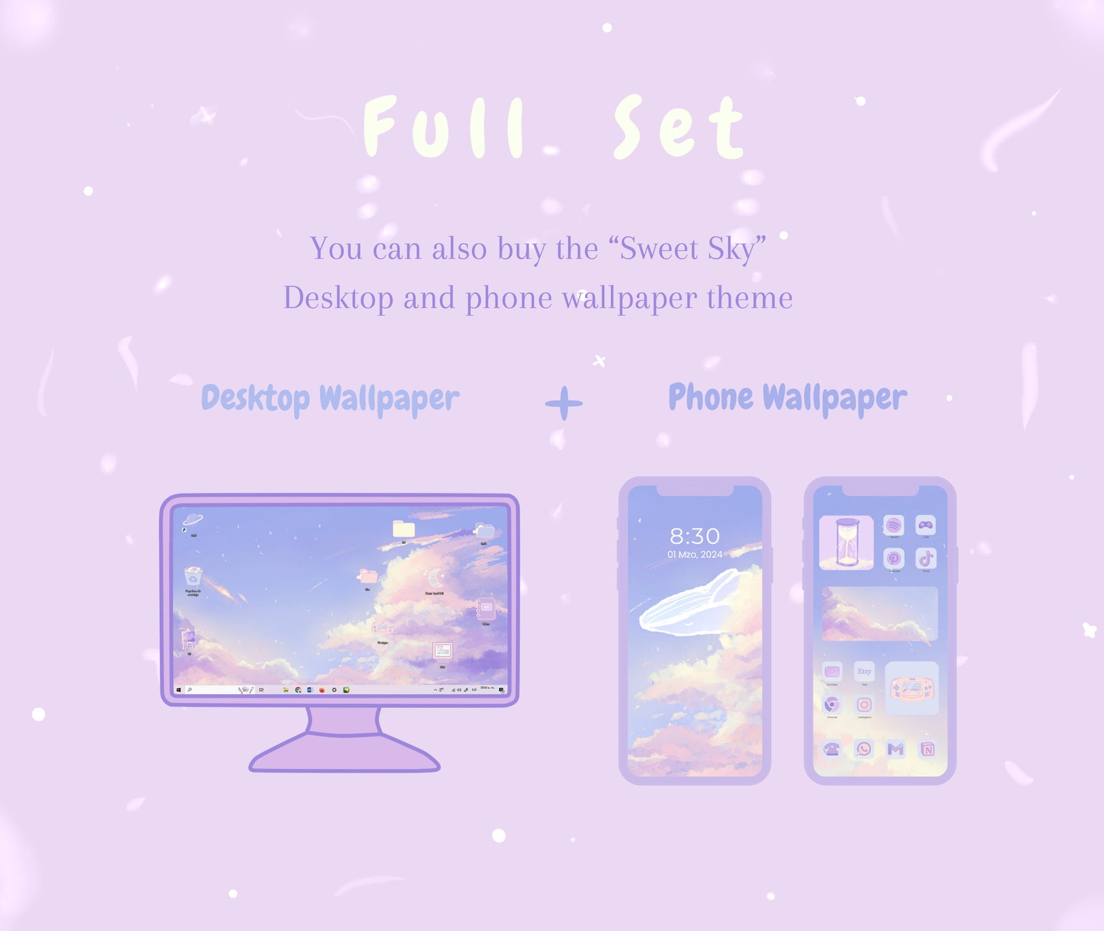 Sweet Sky Desktop Theme Organizer Set Desktop Wallpaper Set Desktop ...
