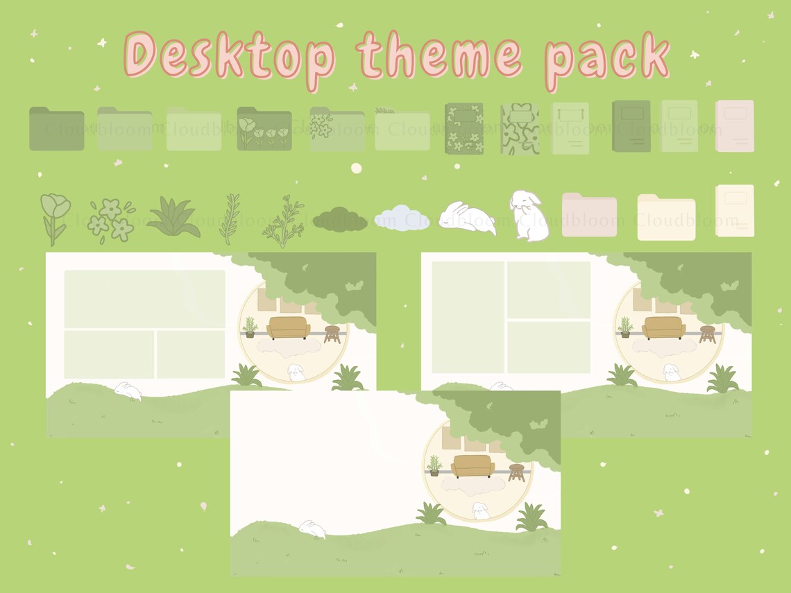 Cute Green Desktop Theme Organizer Set Desktop Organizer Desktop ...