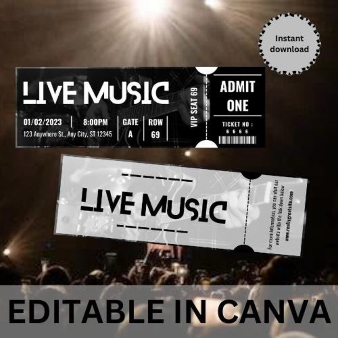 Editable Concert Ticket for Canva Template Printable Event Ticket ...