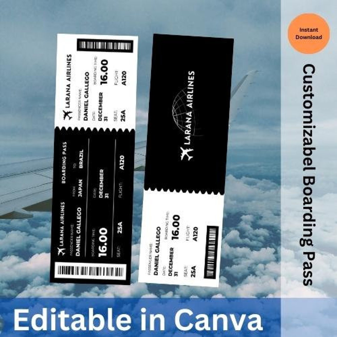 Printable Boarding Pass Template, Fake Ticket Template, Travel Birthday ...