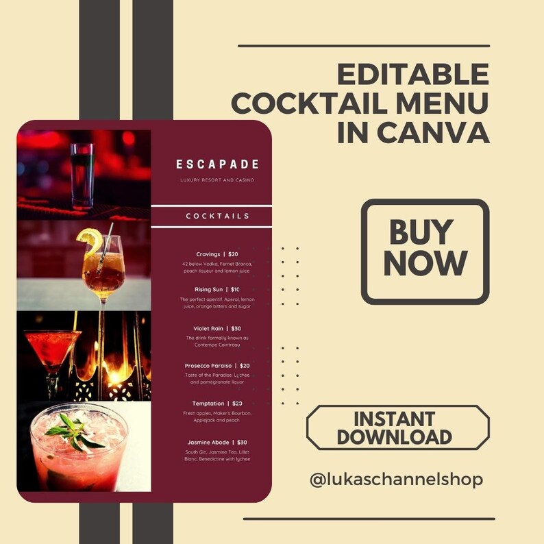 Canva Menu Template Restaurant Menu for Social Media Editable Printable ...