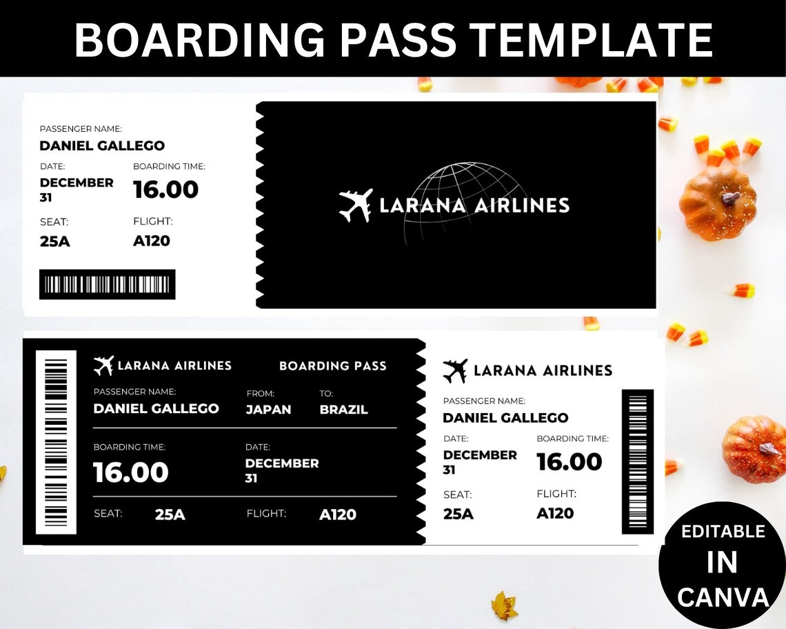 Printable Boarding Pass Template, Fake Ticket Template, Travel Birthday ...