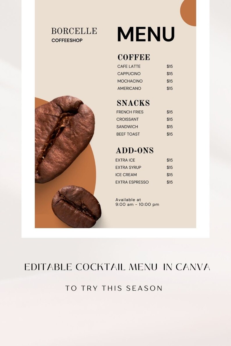 Canva Menu Template Restaurant Menu for Social Media Editable Printable ...