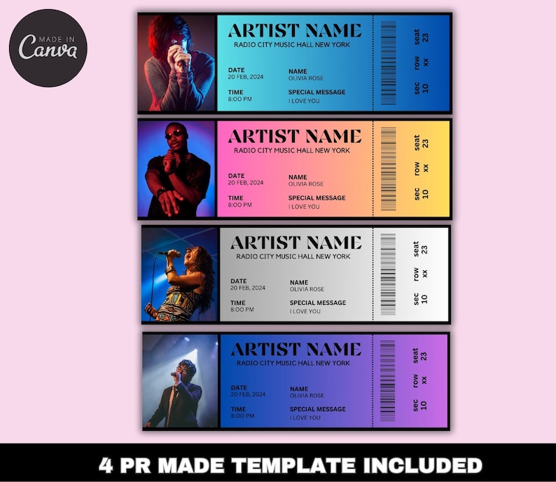 PERSONALIZED Concert Ticket Gift Souvenir Print at Home Email Delivery ...