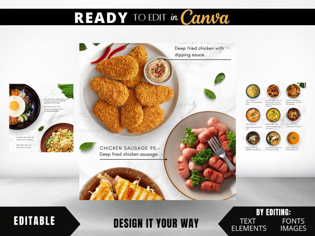 Canva Menu Template Restaurant Menu for Social Media Editable Printable ...