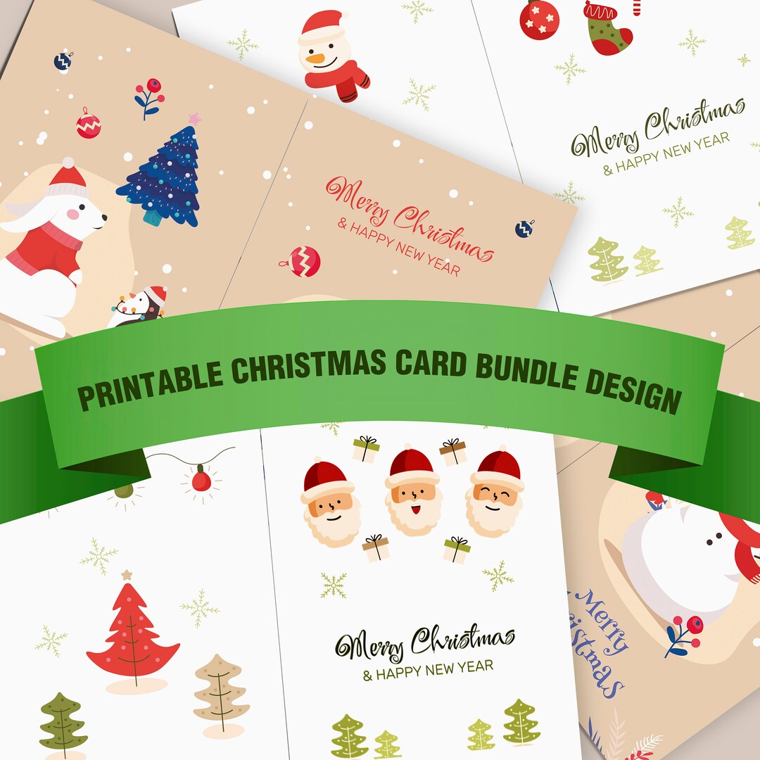 Merry Christmas Card Printable Bundle Pages Design, Best Christmas Gift ...