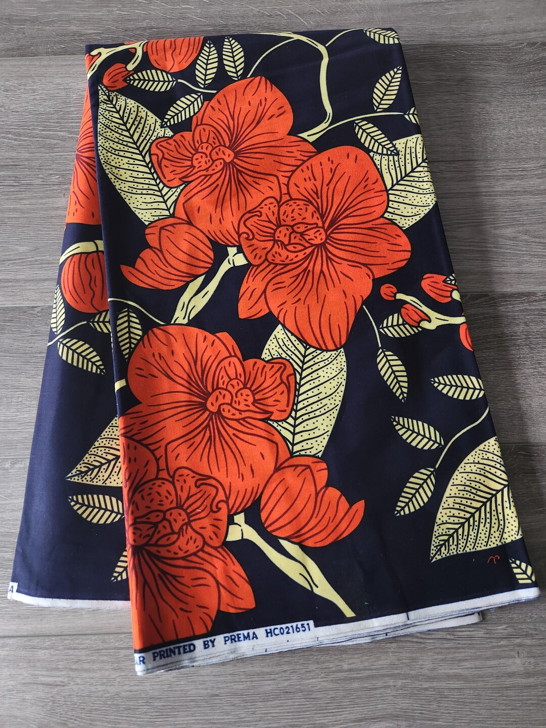 Navy and Orange African Ankara Fabric, African Fabric by the Yard ...
