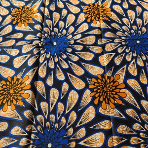 Blue and Orange African Print Fabric, African Fabric by the Yard ...
