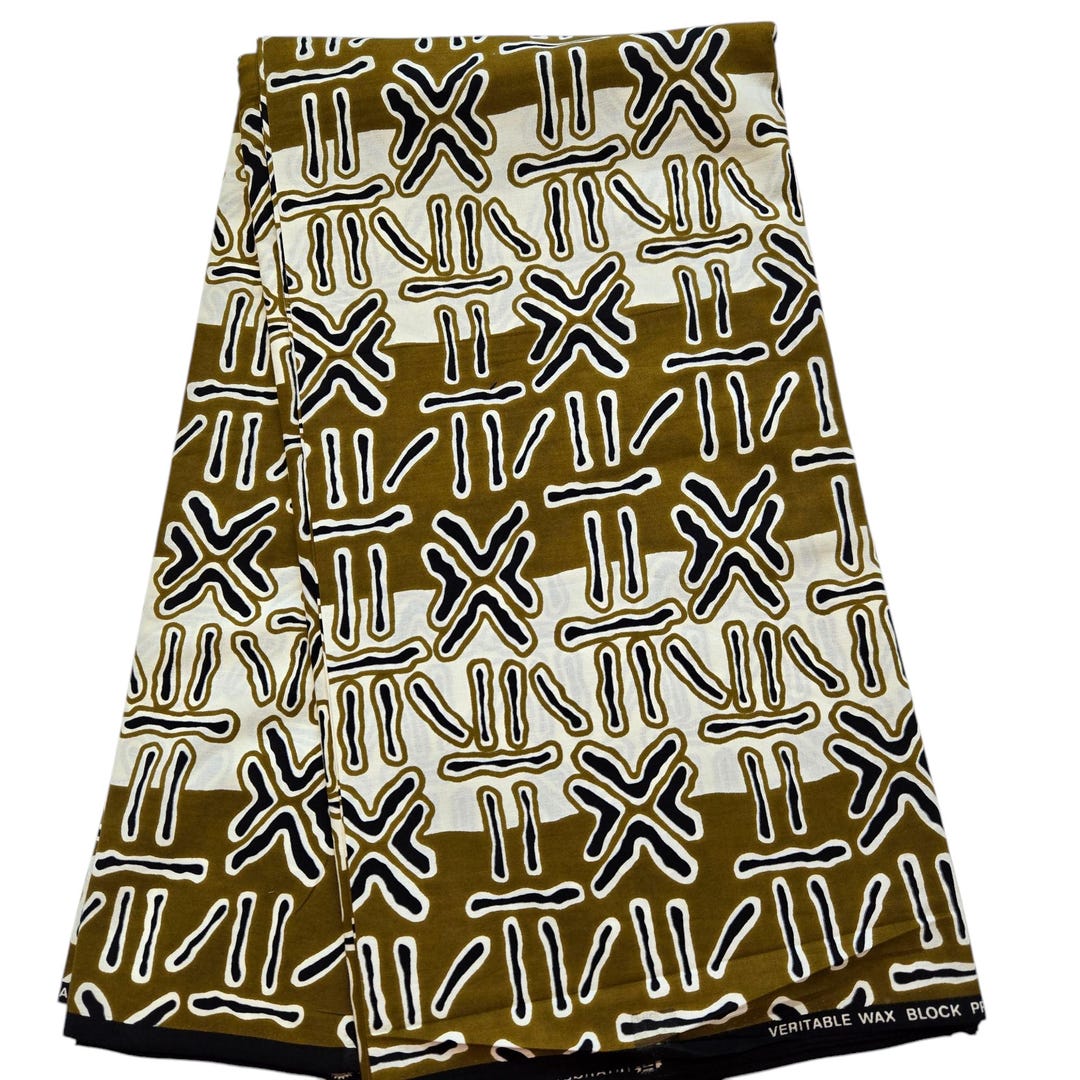 Ivory and Olive Tribal African Print Fabric, Red and White Ankara ...