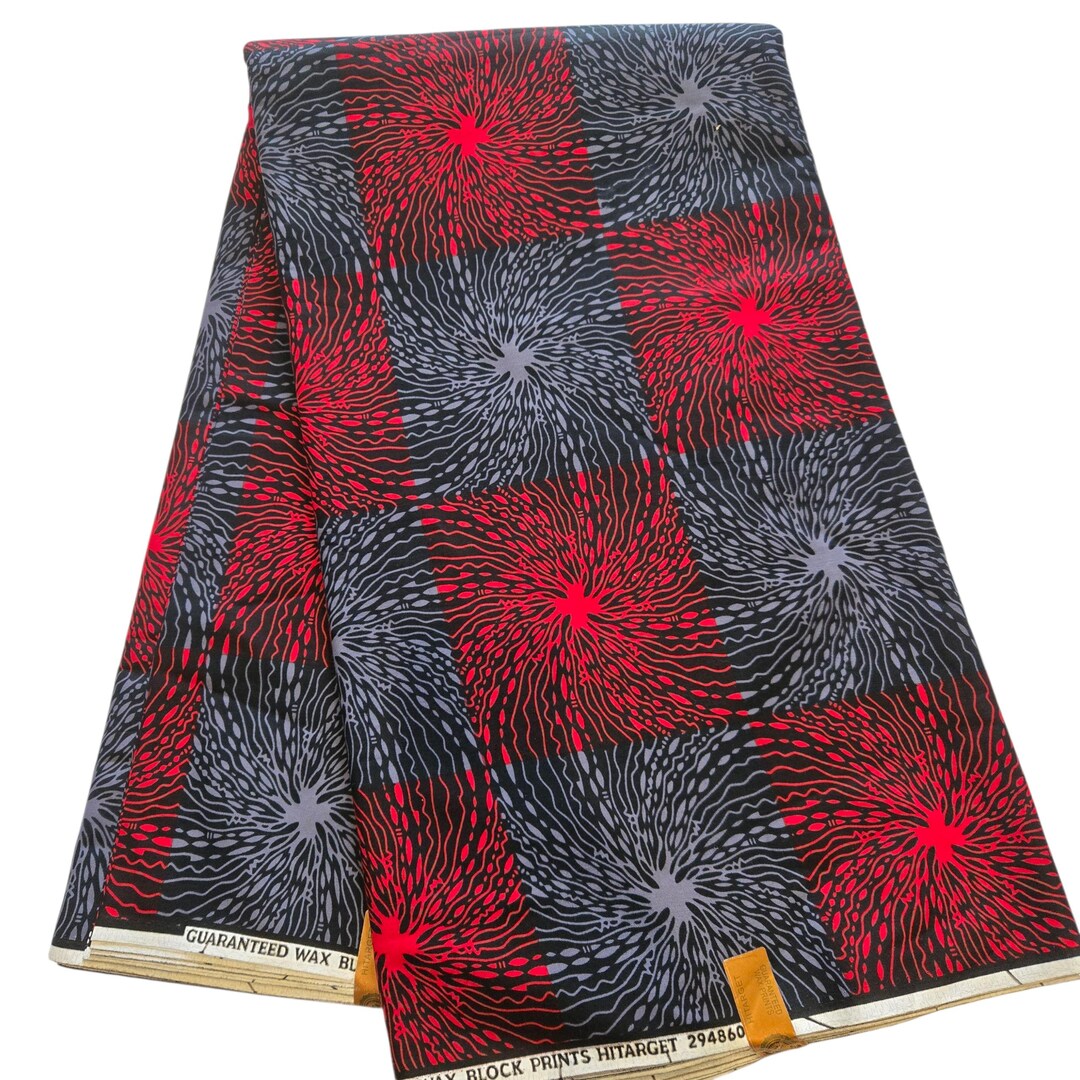 Red and Gray African Ankara Fabric, African Fabric by the Yard, African ...