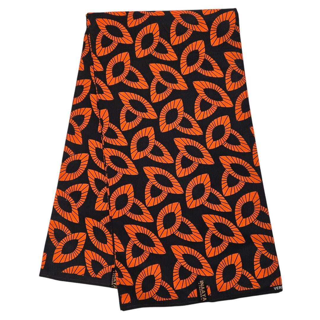 Black and Orange African Print Fabric, African Fabric by the Yard, Wax ...