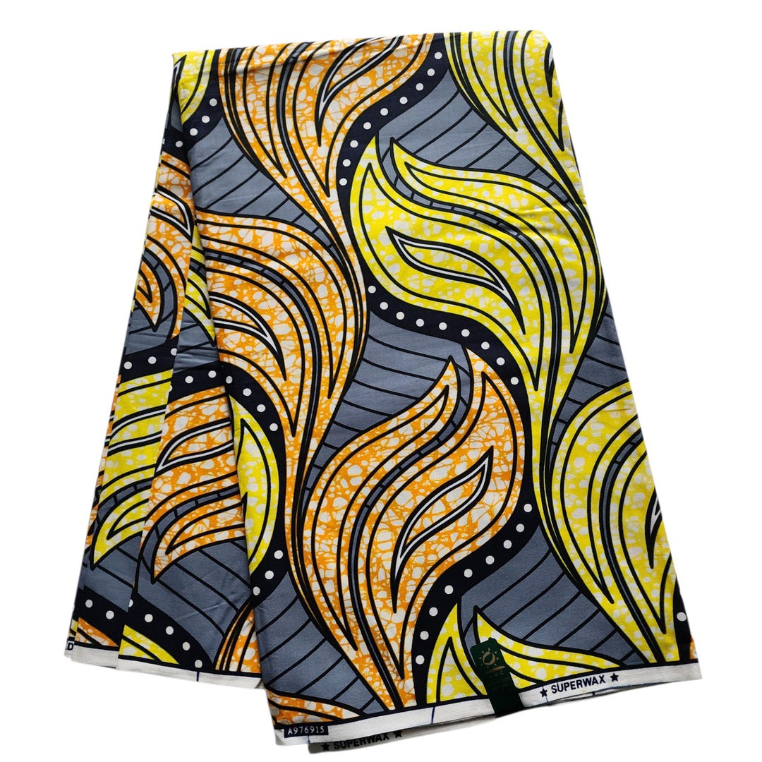 Gray and Yellow African Print Fabric, African Fabric by the Yard ...