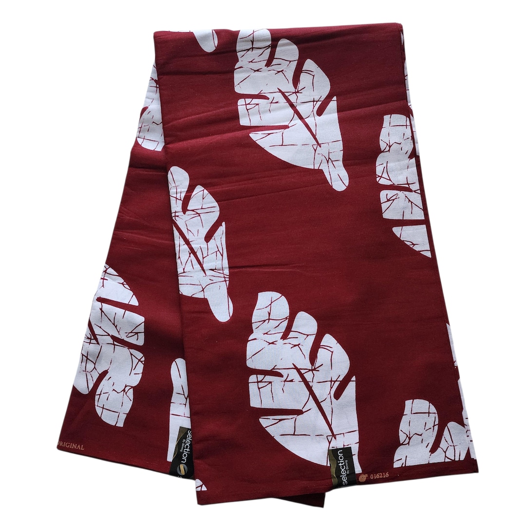 Maroon and White Leaf Ankara Fabric, African Fabric by the Yard ...