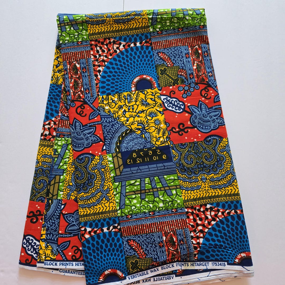 Blue Patchwork Fabric, African Ankara Print Fabric, African Fabric by ...