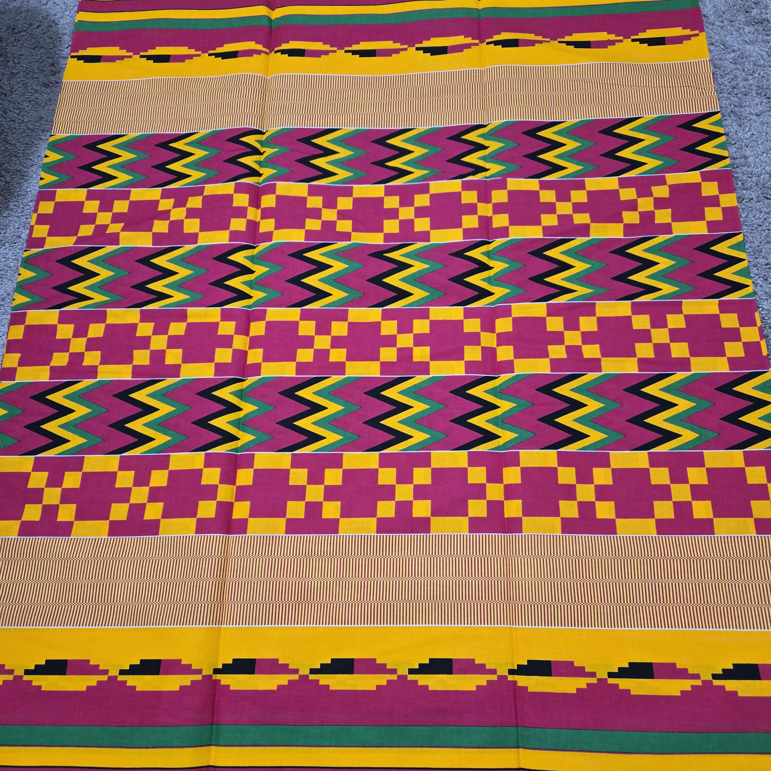 Pink and Yellow Kente African Ankara Fabric, African Fabric by the Yard ...