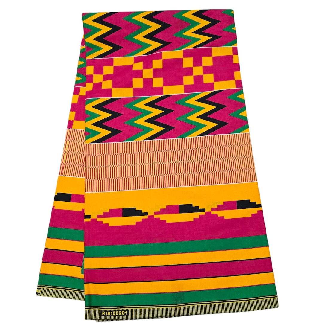Pink and Yellow Kente African Ankara Fabric, African Fabric by the Yard ...