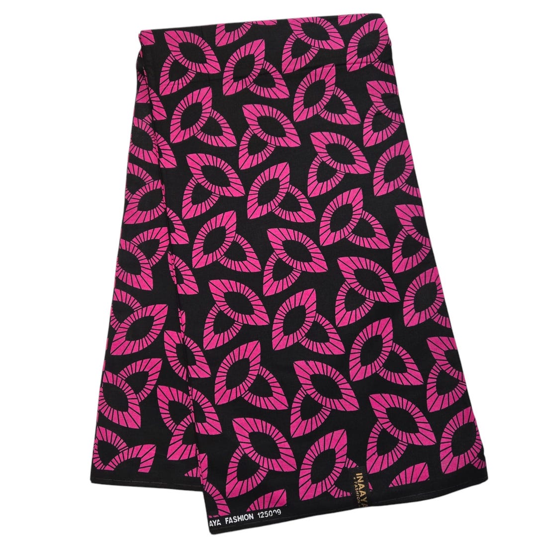 Black and Pink African Print Fabric, African Fabric by the Yard, Wax ...