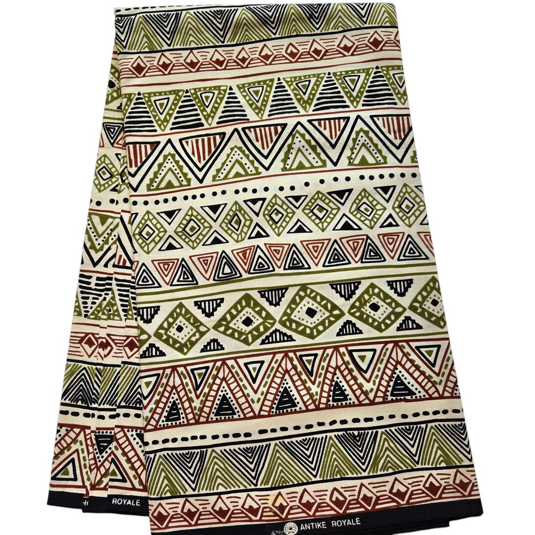 Ivory and Olive Green Tribal African Ankara Fabric, African Fabric by ...