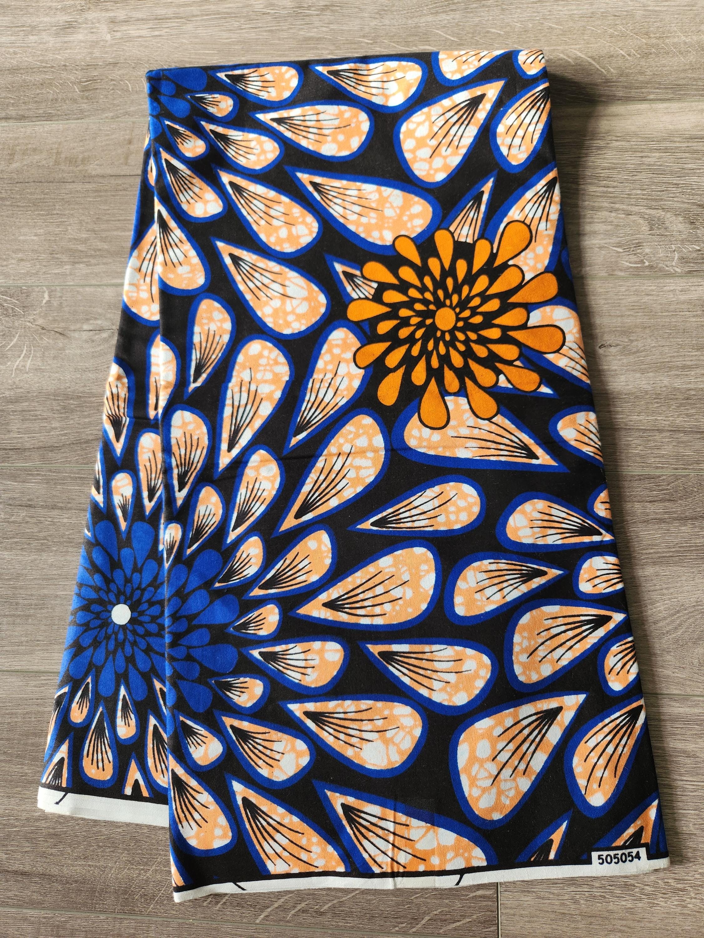 Blue and Orange African Print Fabric, African Fabric by the Yard ...