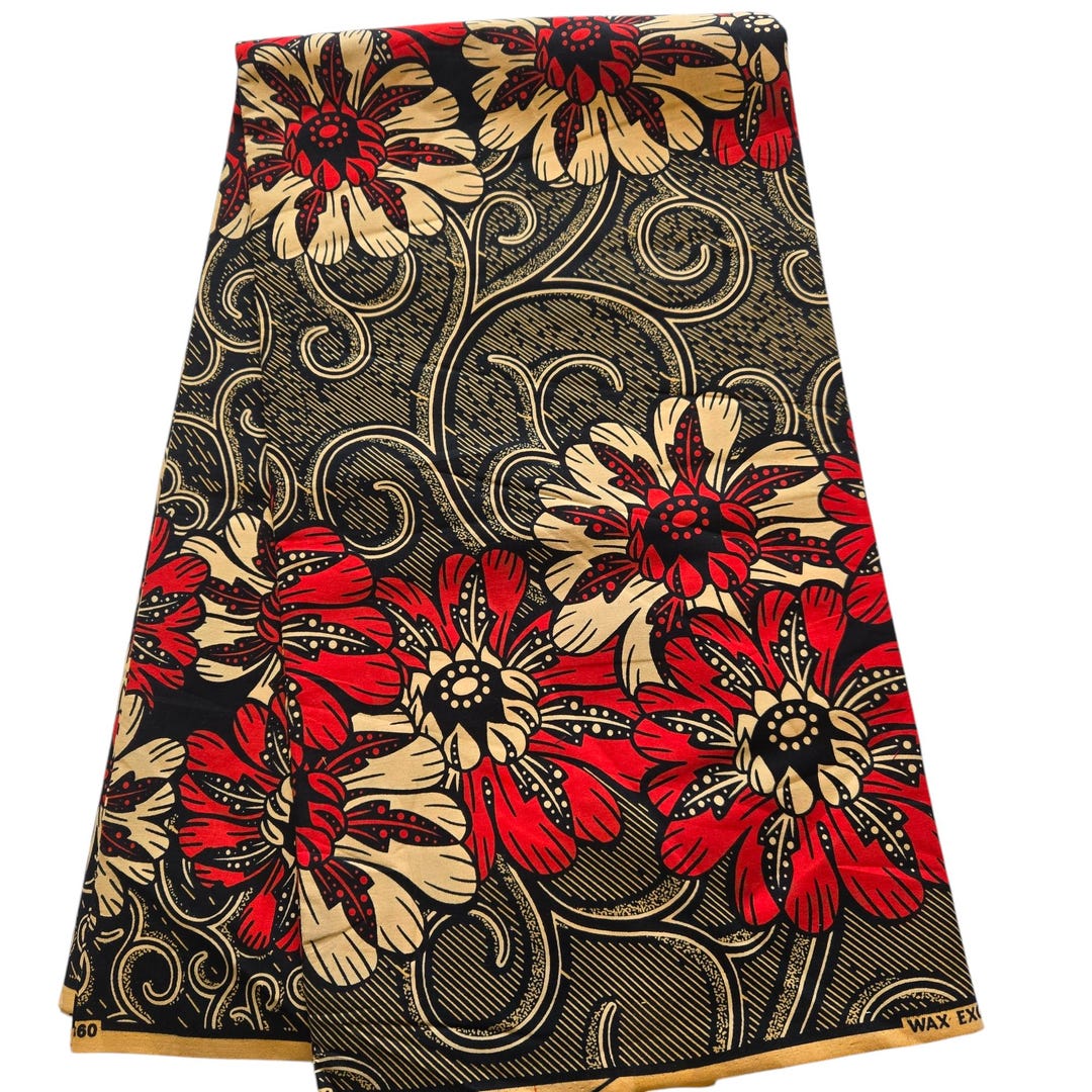 Black, Beige and Red African Ankara Fabric, African Fabric by the Yard ...