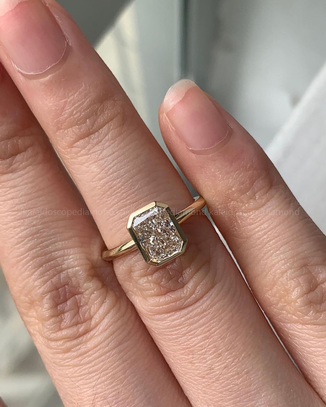 Radiant Cut Ice Crushed Lab Grown Diamond Bezel Set Solid - Etsy