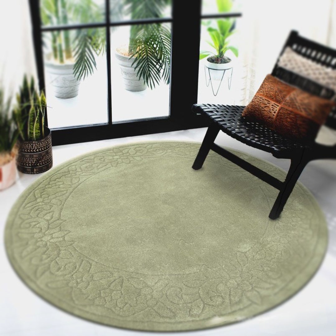 Green Hand Tufted Circle Shape Rug 100% Wool for Kids Room, Living Room ...