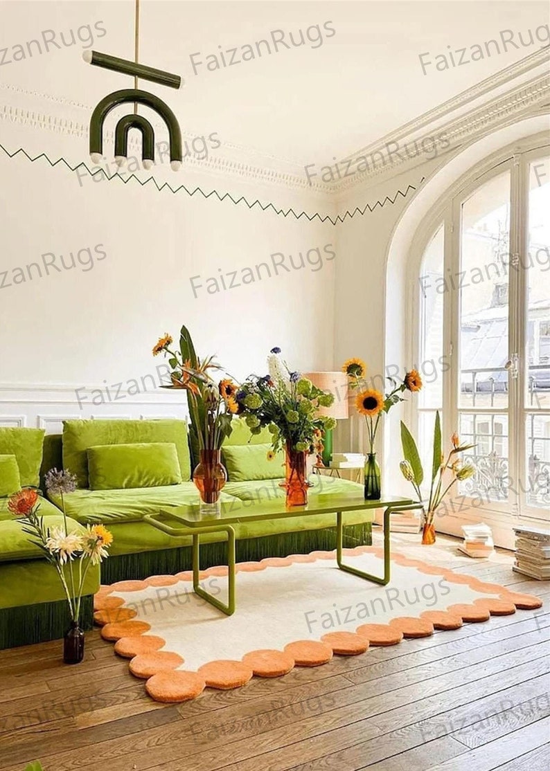 New Rust and White Hand Tufted Solid Rug 100% Wool for Living Room, Bed ...