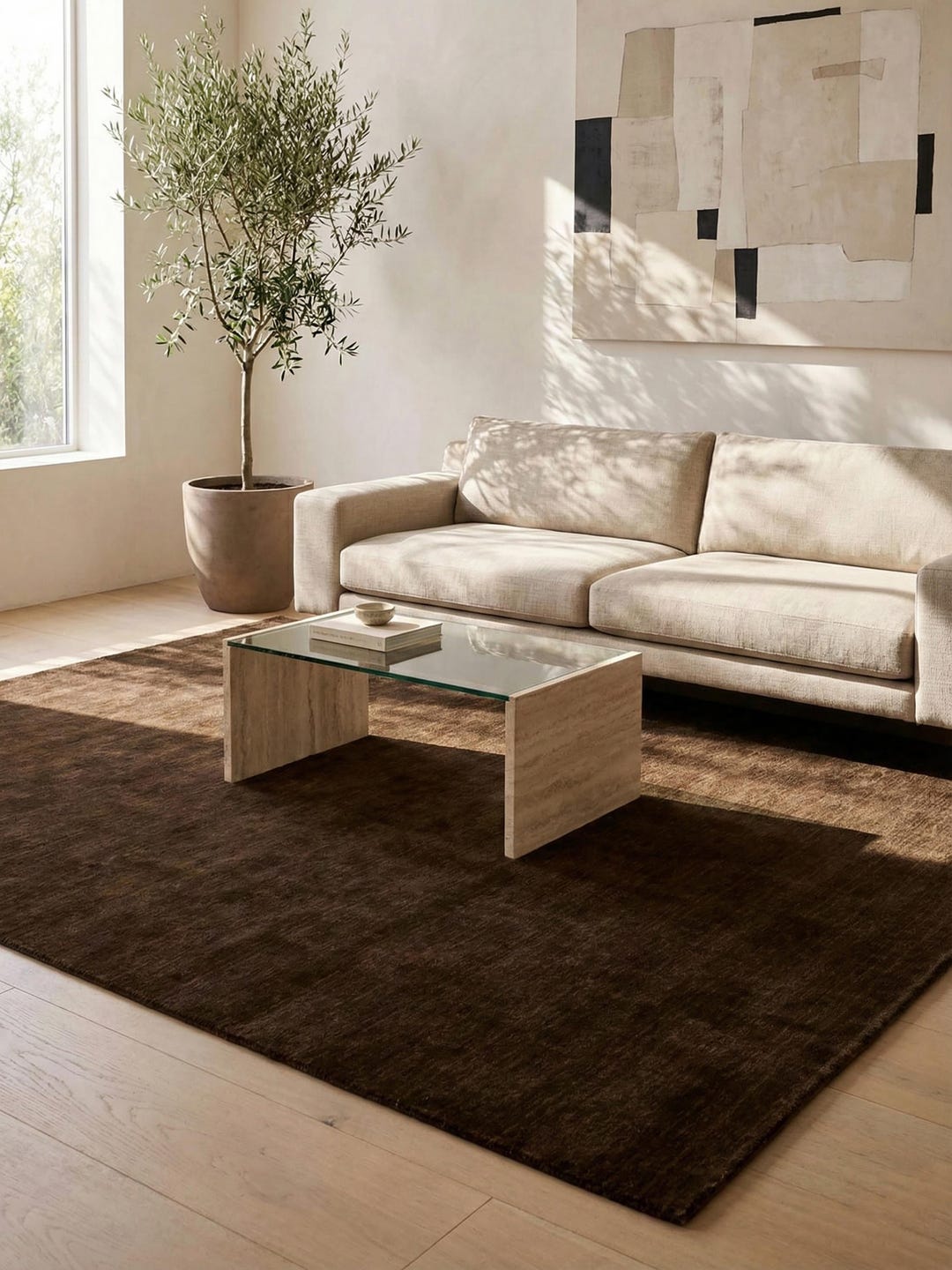 Walnut Wool Rug Nordic Knots 9x12 Area Rug Plain Area Rug 12x15 - Brown ...