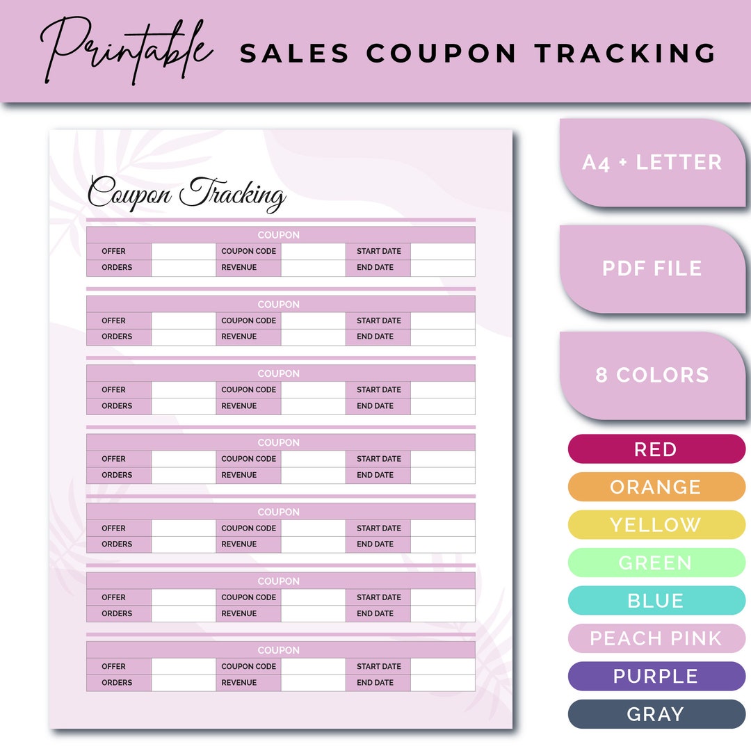 Printable Coupon Code Tracker | Promotion Tracking Template | Online ...