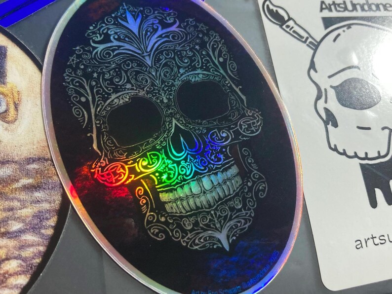 Filigree Skull Sticker - Holographic Goth Vinyl Decal - Etsy