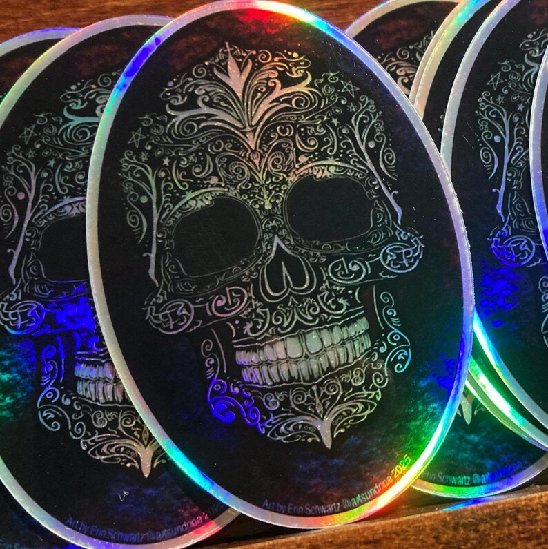 Filigree Skull Sticker - Holographic Goth Vinyl Decal - Etsy