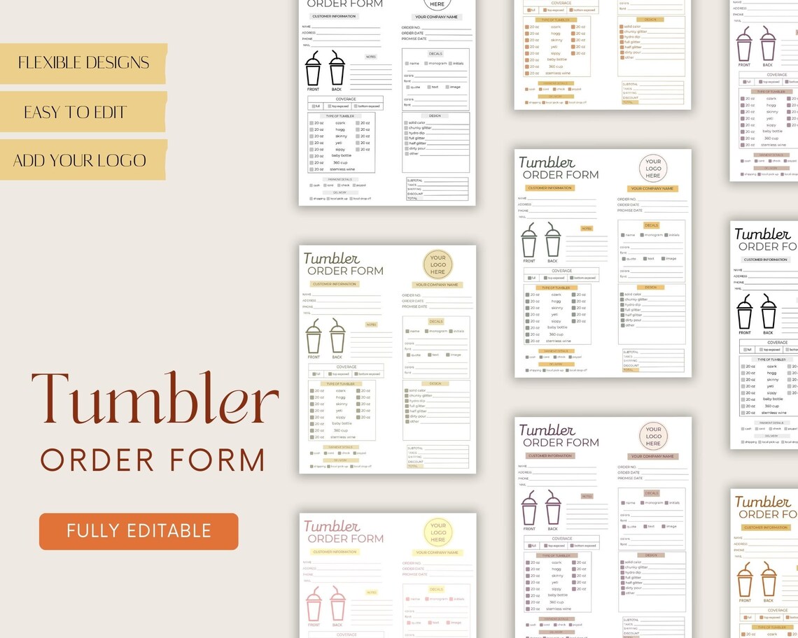 Tumbler Order Form Editable Tumbler Order Form Template - Etsy