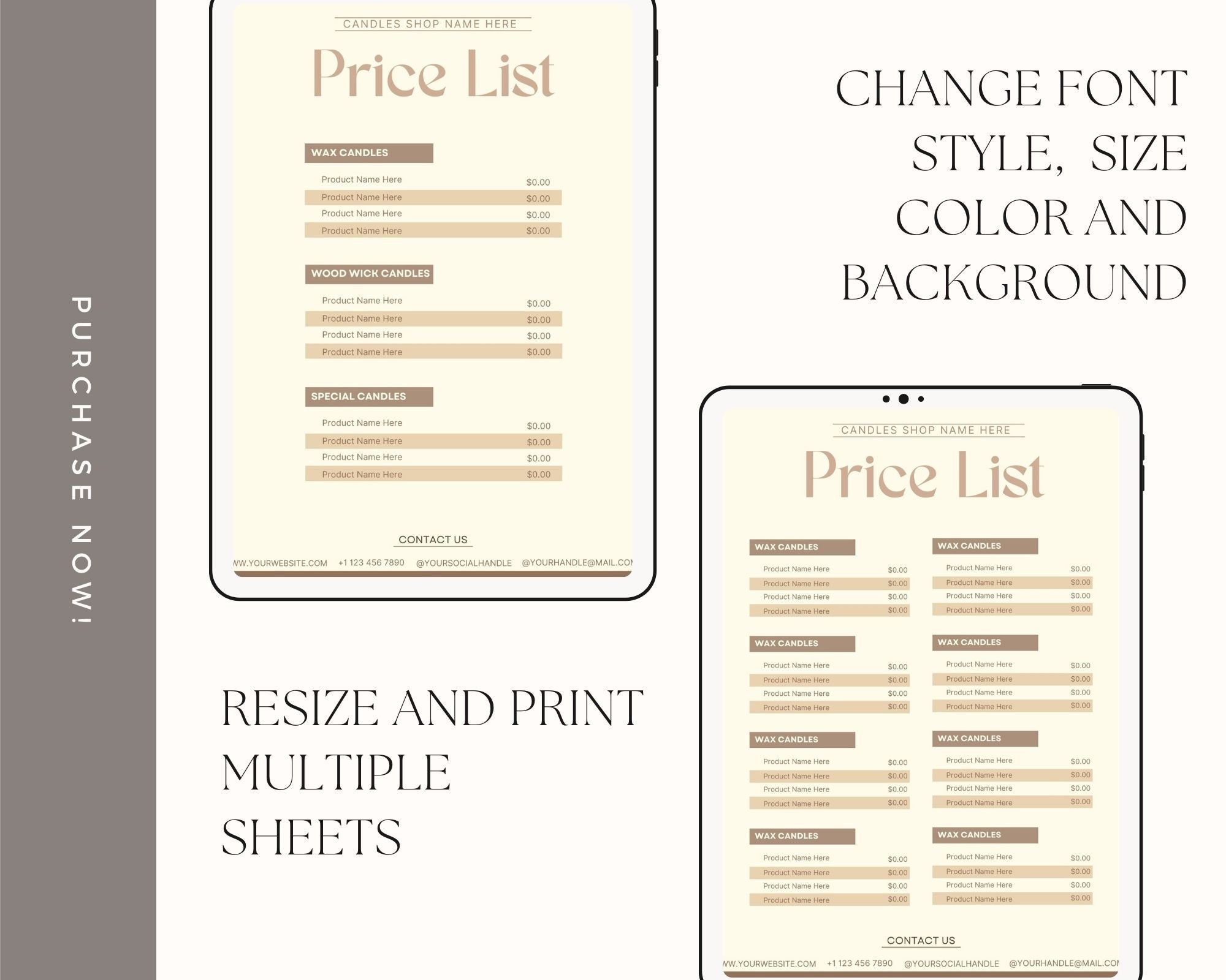 Candle Price List, Small Business Price List, Editable Candle Price ...