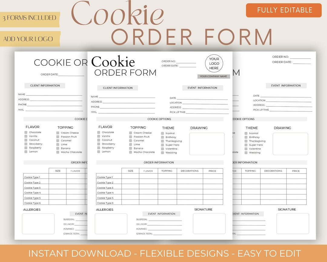 Cookie Order Form, Bakery Order Form Template, Cookie Order Form, Order ...