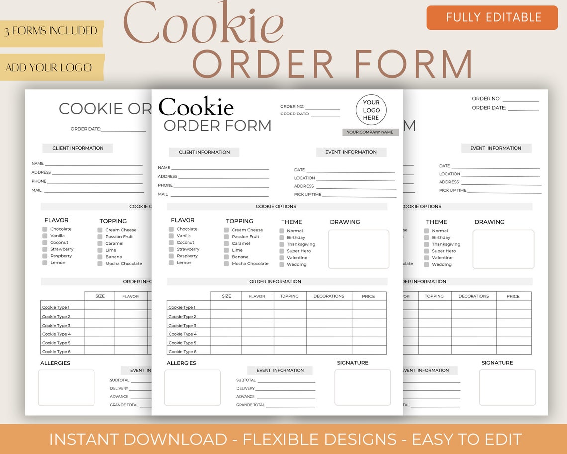 Cookie Order Form, Bakery Order Form Template, Cookie Order Form, Order ...