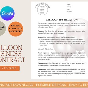 BALLOON CONTRACT, Editable Balloon Artist Contract, Balloon Business ...