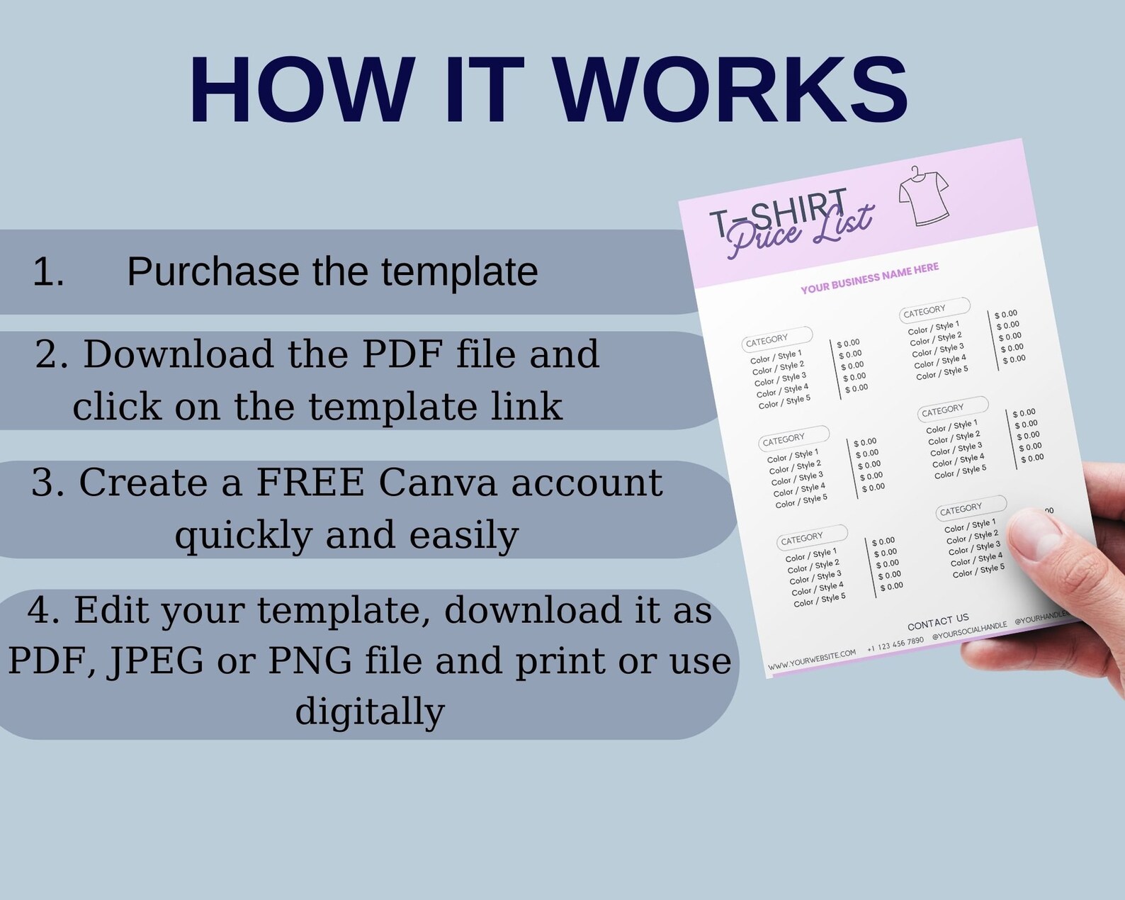 T-shirt Price List Template, Editable Canva Pricing Guide (digital ...
