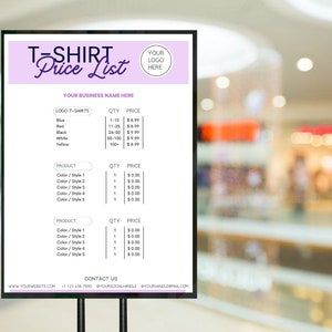Tshirt Price List, Tshirt Pricing Template, Tshirt Price List Template ...