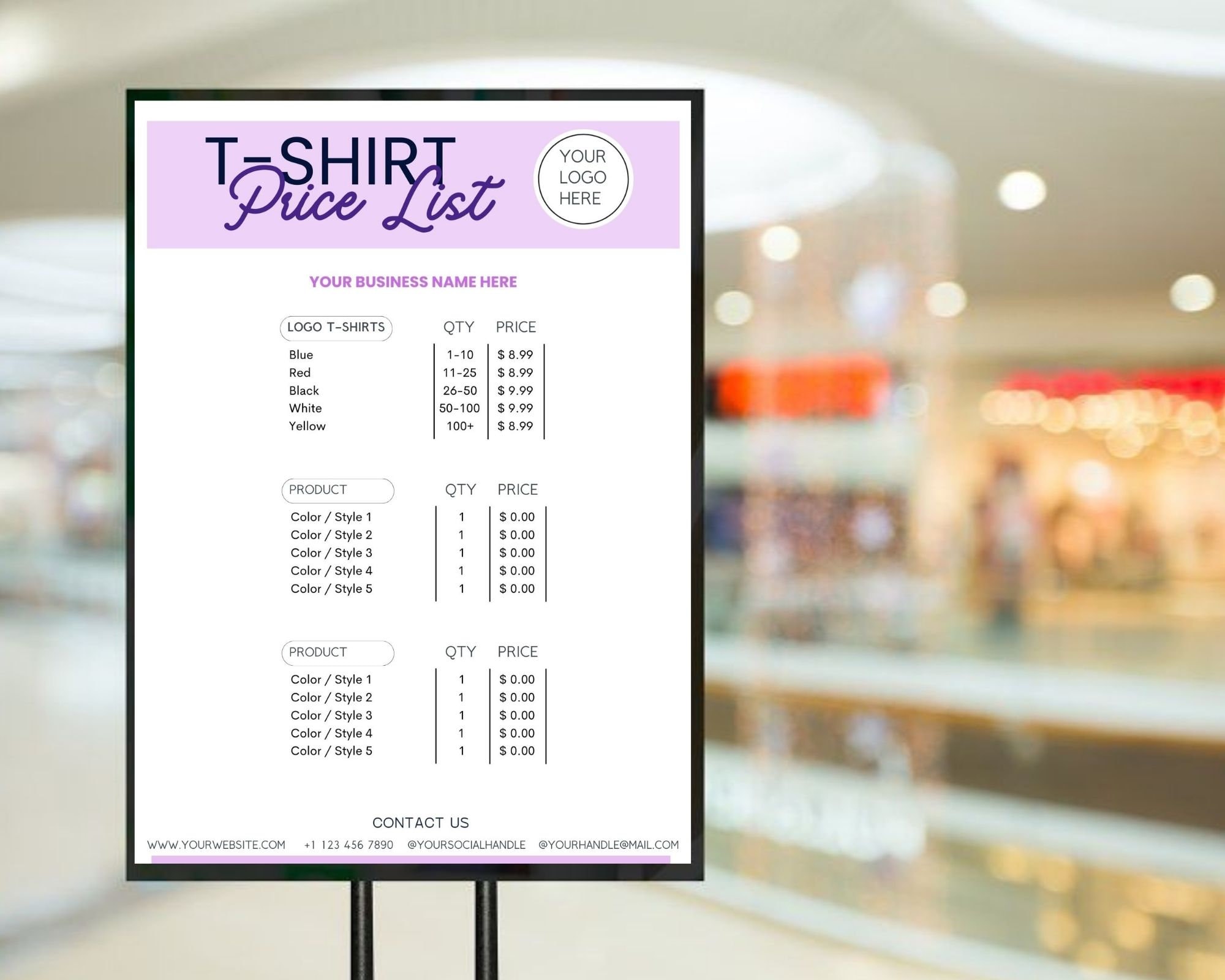 Tshirt Price List, Tshirt Pricing Template, Tshirt Price List Template ...