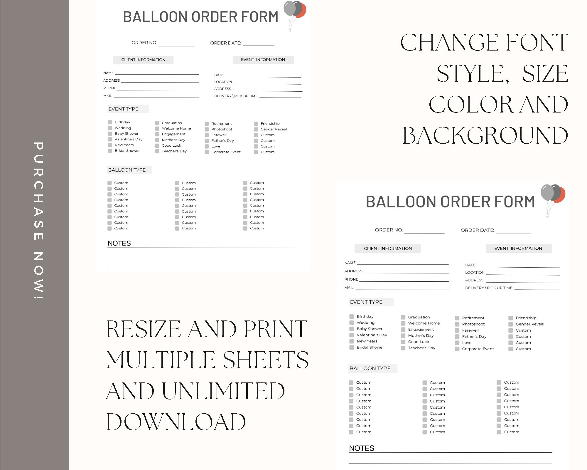 Balloon Order Form, Editable Balloon Order Form, Balloon Order Tracker ...