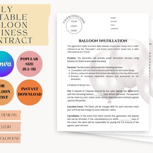 BALLOON CONTRACT, Editable Balloon Artist Contract, Balloon Business ...