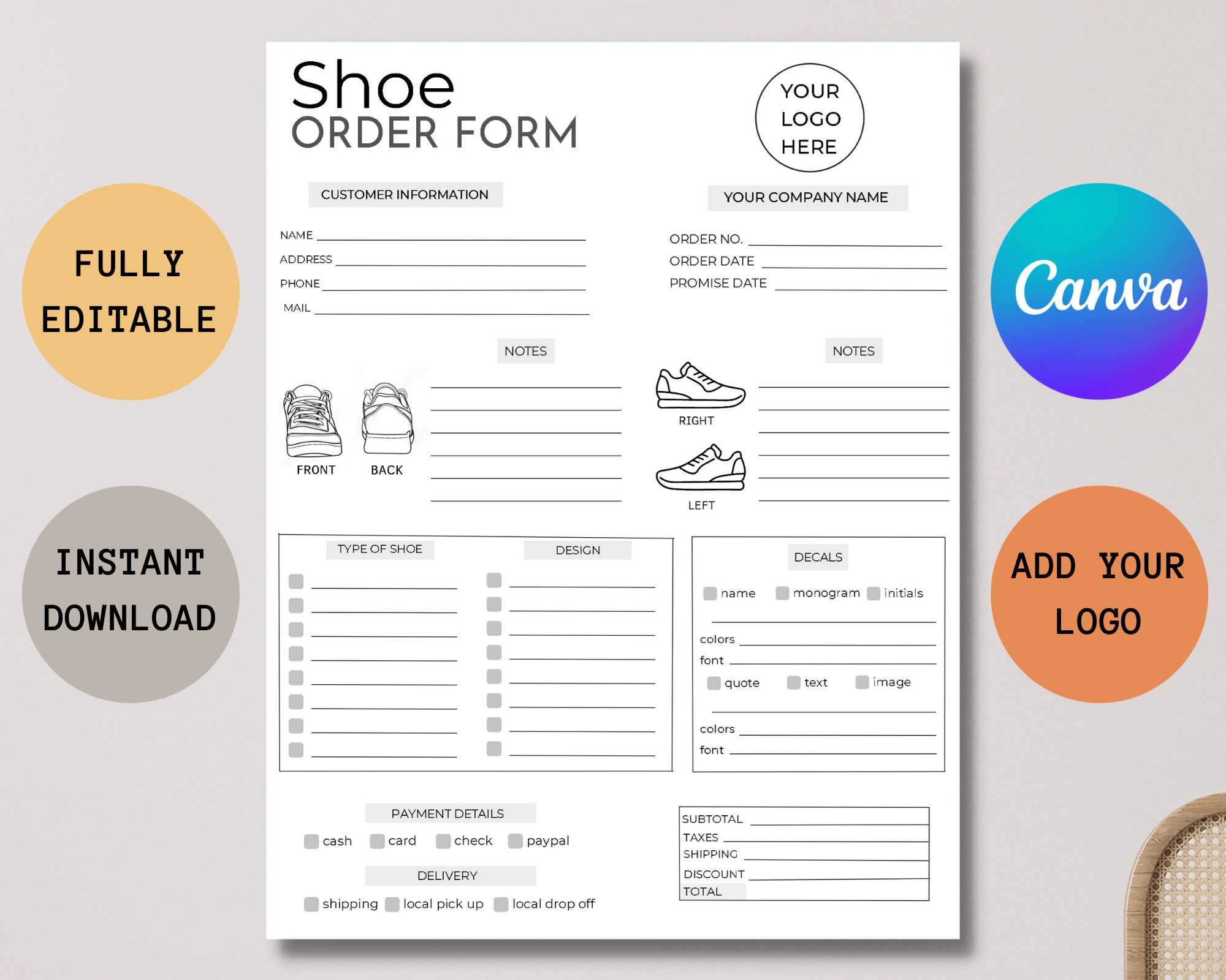 Shoe Order Form, Editable Shoe Order Form,footwear Order Form Template ...