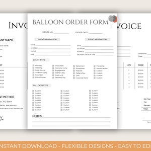 Balloon Order Form and Invoice Template, Balloon Order Form, Baloon ...