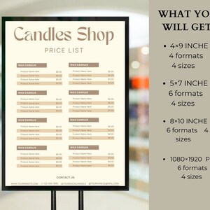Candle Price List, Small Business Price List, Editable Candle Price ...