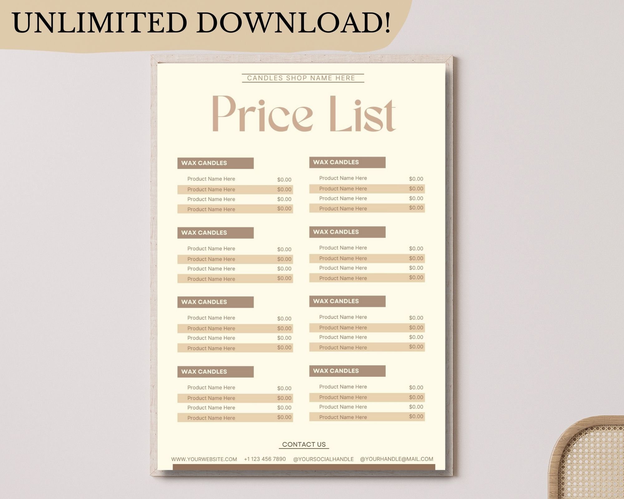 Candle Price List, Small Business Price List, Editable Candle Price ...